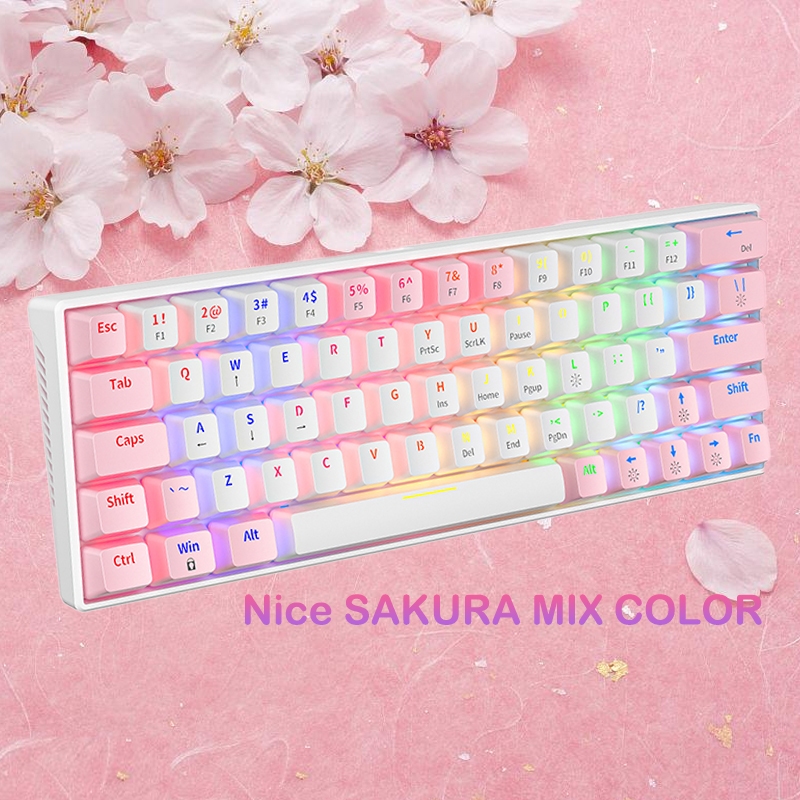 Zifriend KA646 wired machinical keyboard 63 key pink white rainbow ...