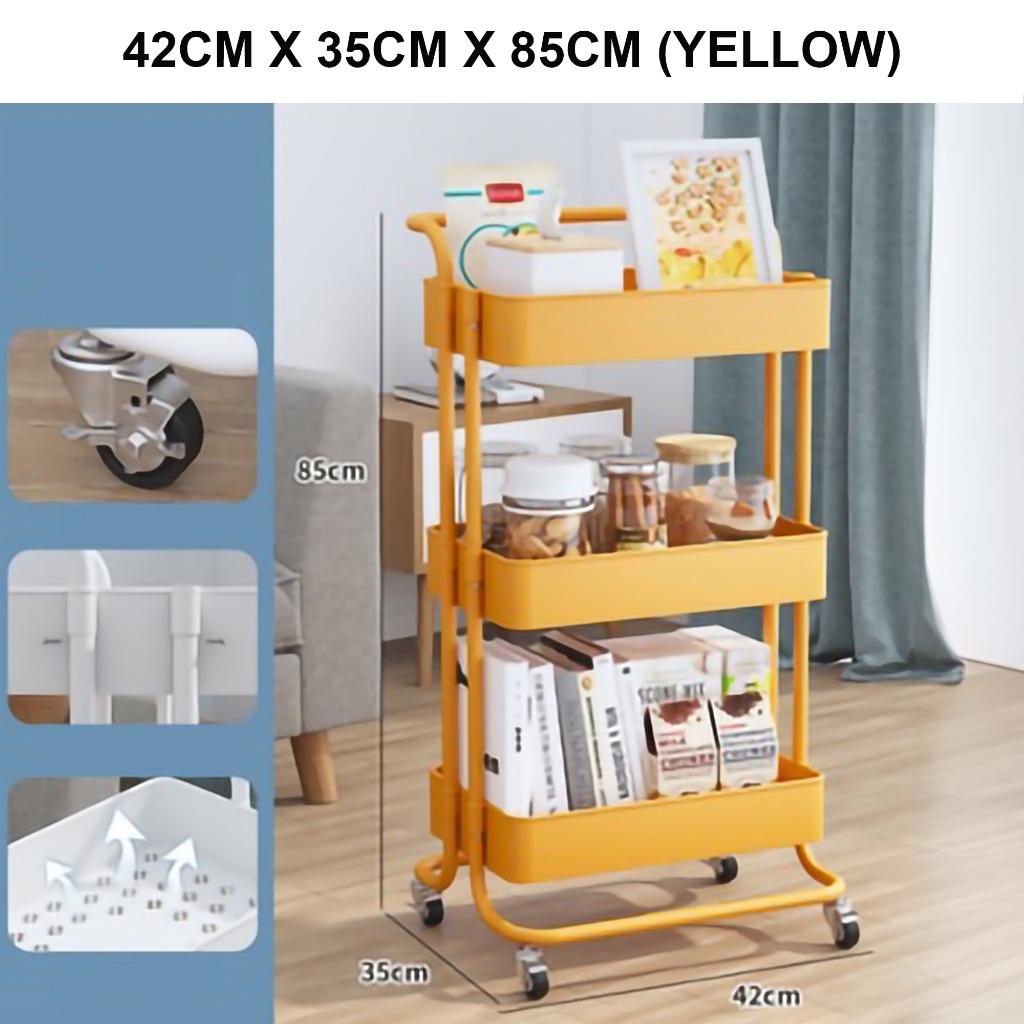 | Multi-Layer Storage Cart with Wheels | 42cm x 35cm x 85cm | Yellow ...