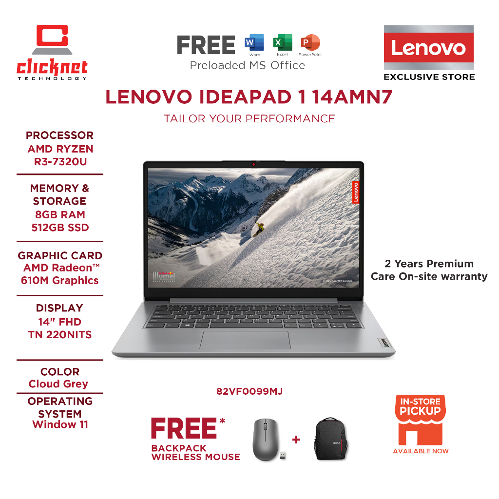 LENOVO IDEAPAD 1 14AMN7 82VF0099MJ/82VF009CMJ (R3-7320U, 8GB RAM, 512GB ...