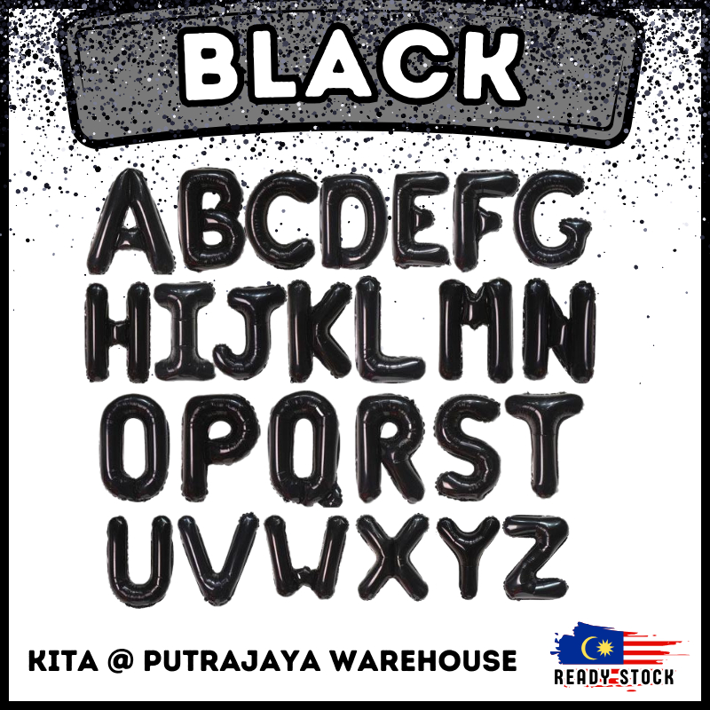 [16 Inch] - Black Alphabet Balloon & Number Ballon ABC Letters Belon ...