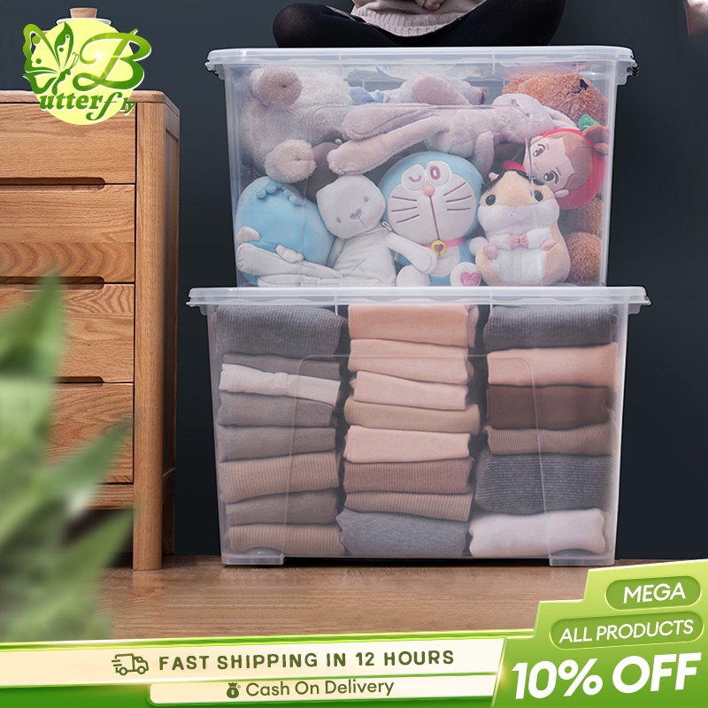 56/80/120L Clear Plastic Kotak Simpanan Storage Box with Wheels Handle ...