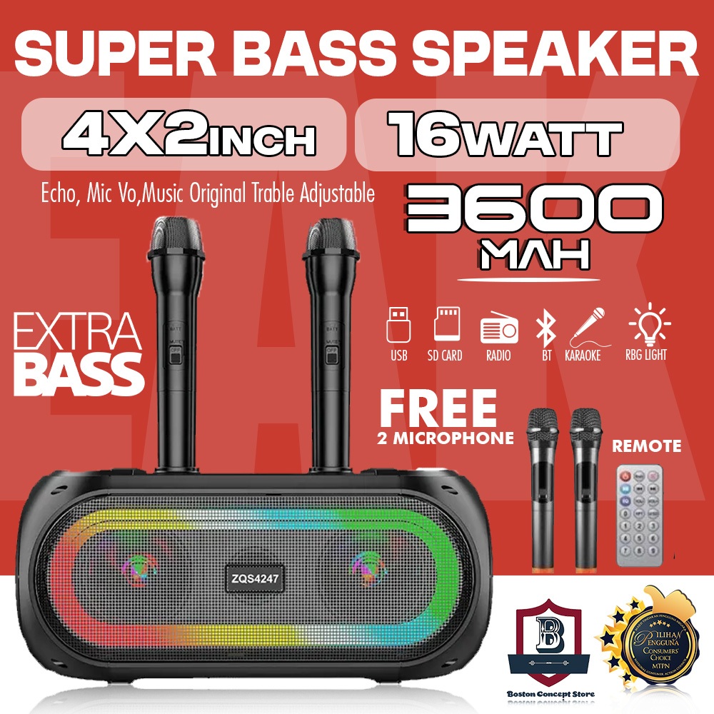 ZQS-4247 Dual Microphone Bluetooth Portable Karaoke Speaker Build-in ...