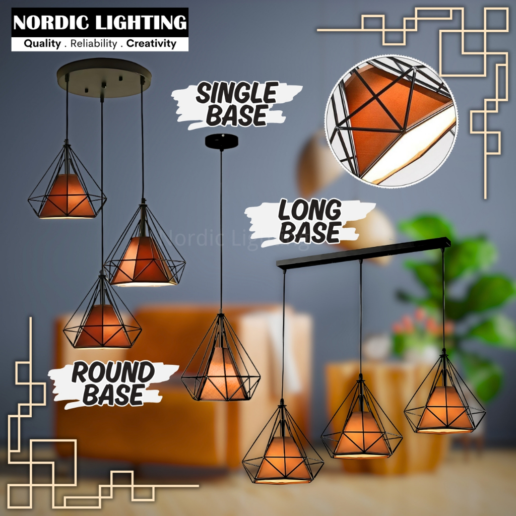 Nordic Lighting Diamond Ceiling Light With Brown Lamp Shade Diamond ...