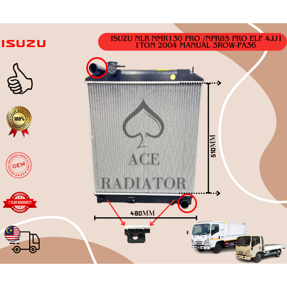 ISUZU NLR NMR130 PRO /NPR85 PRO ELF 4JJ1 1TON 2004 MANUAL OEM RADIATOR ...