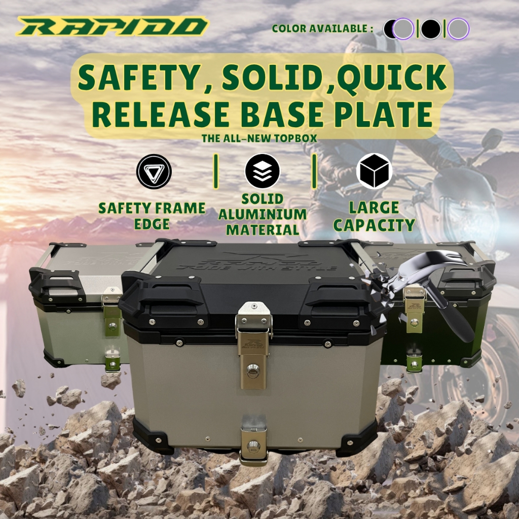 RAPIDO Aluminium Top Box Motorcycle 45 Liter Box Motor 45L 37L 55L ...
