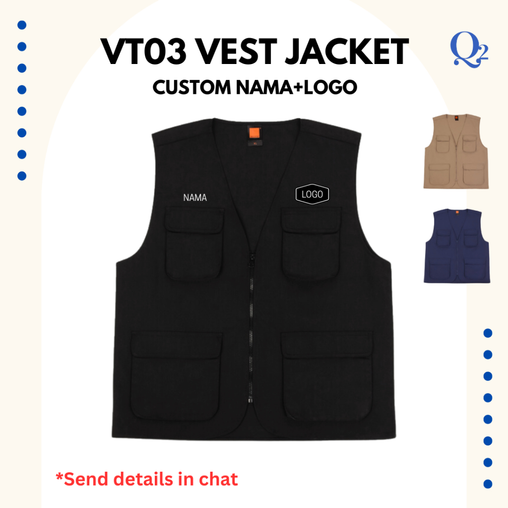 Vest Jacket SULAM LOGO + NAMA VT03 embroidery Koprat Casual Oren Sport ...