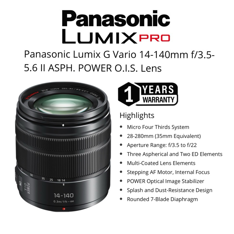 PANASONIC LUMIX G VARIO 14-140MM F/3.5-5.6 II ASPH POWER OIS LENS (1 ...