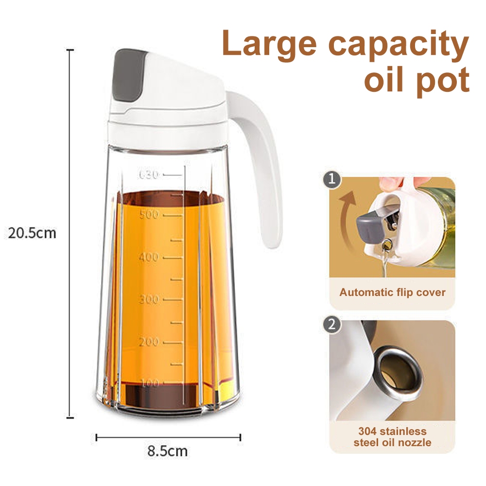 630ml large capacity oil bottle Automatic flip oil pot Glass leak proof ...