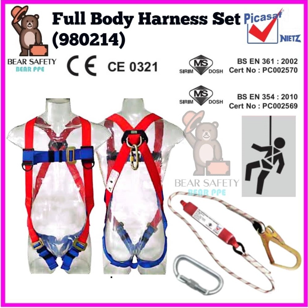 PICASAF Full Body Safety Harness & Single Lanyard with Shock Absorb With SIRIM DOSH (980214 Set ...