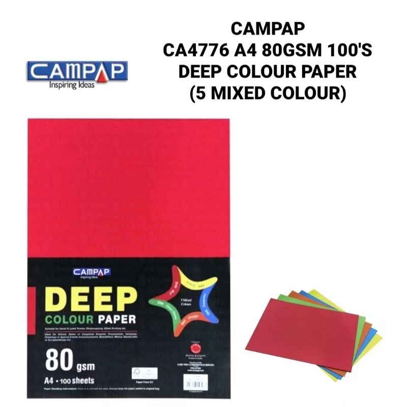 (1PKT) CAMPAP CA4776 A4 Deep Colour Paper Card [5MIXED COLOUR] | 80GSM ...
