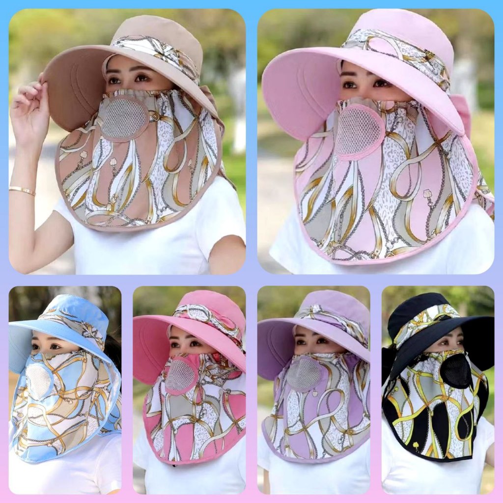 Topi Lindung Muka Leher Hat cover Women Sun Hat Protection Face Neck ...