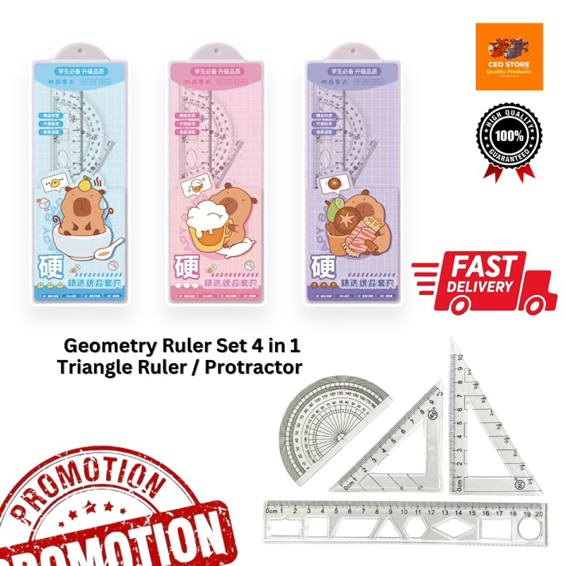Geometry Triangle Ruler Set Protractor 4 in 1 Stationery Drawing Set ...