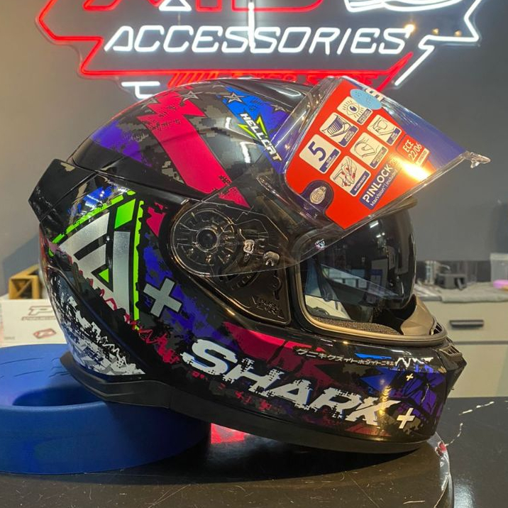 ECE 2206 Shark Skwal I3 HELLCAT Black Blue ( LED ) FOC VISOR Full Face ...