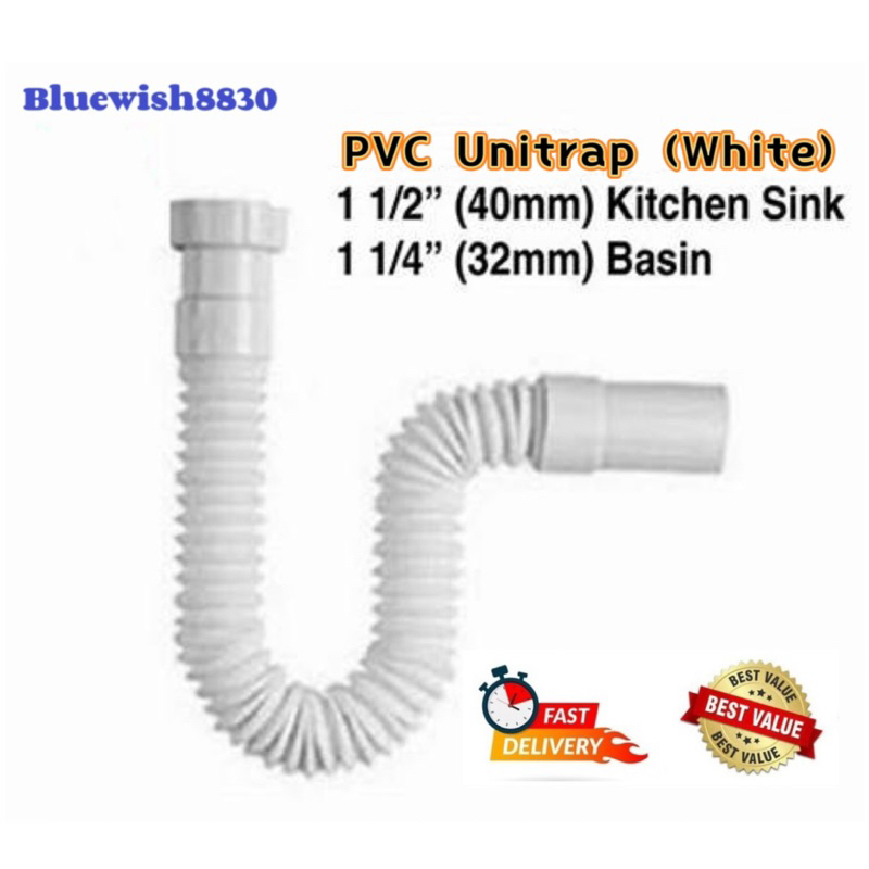 Bluewish8830 FLEXIBLE HOSE UNI TRAP BASIN & SINK WASTE DRAIN 1 1/2”/ 1 ...
