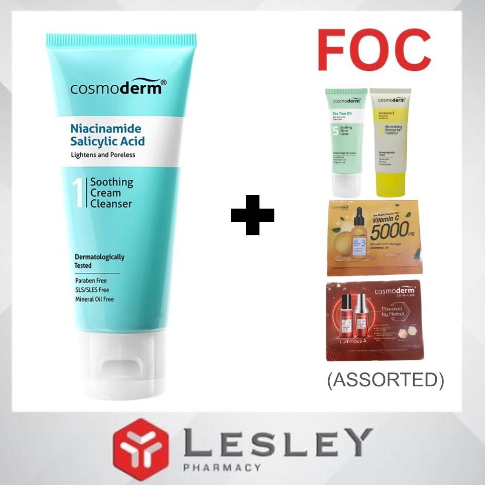 Cosmoderm Niacinamide Soothing Cream Cleanser 50ml + FOC 1pcs Cosmoderm ...