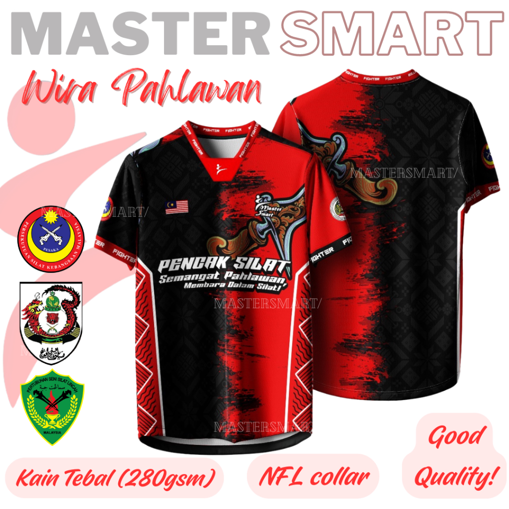 MASTER SMART Silat JERSEY T-shirt Sublimation Lycra NFL Collar BAJU TRAINING Streetwear 100% ...