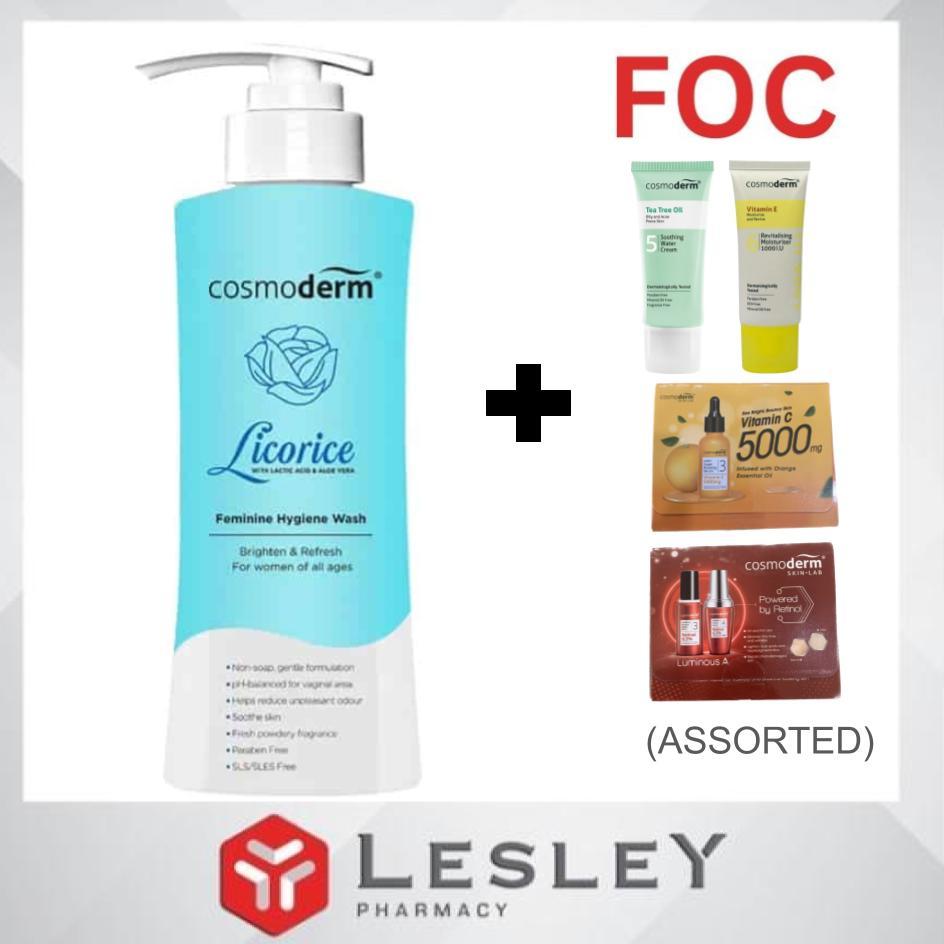 Cosmoderm Licorice Feminine Hygiene Wash 375 ml + FOC 1pcs Cosmoderm ...