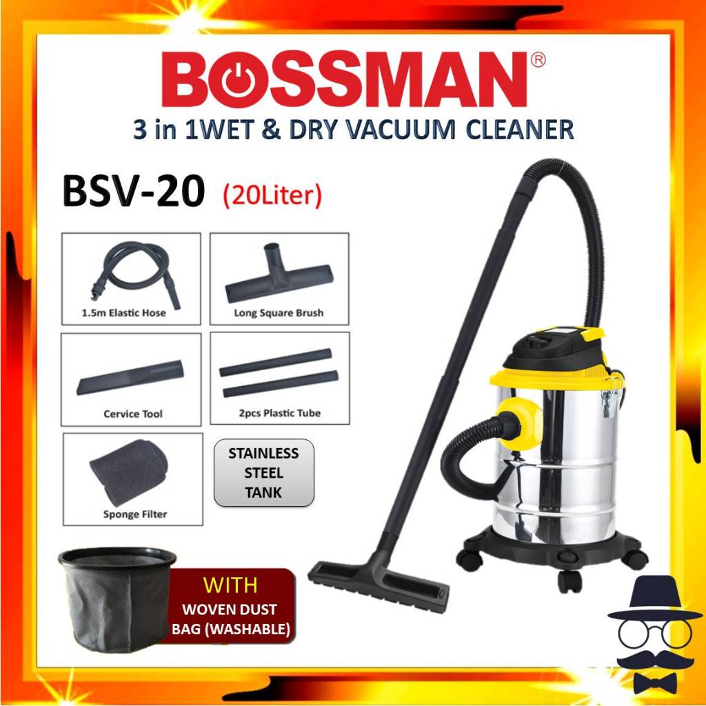 BOSSMAN BSV 20 1700w 20 Litre Stainless Steel 3 in 1 Tank Wet & Dry ...