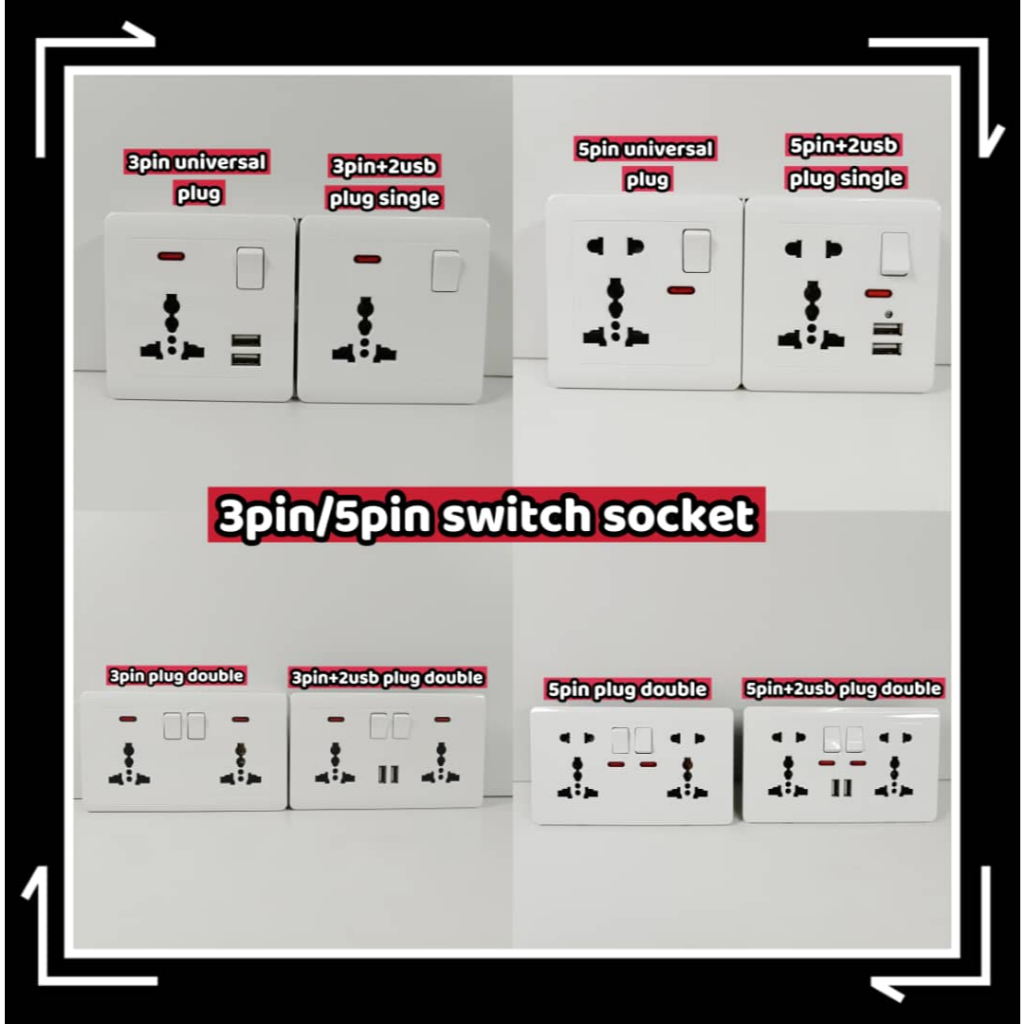 all in1 putih suis soket white switch socket 10/13/15/20/45A [usb ...