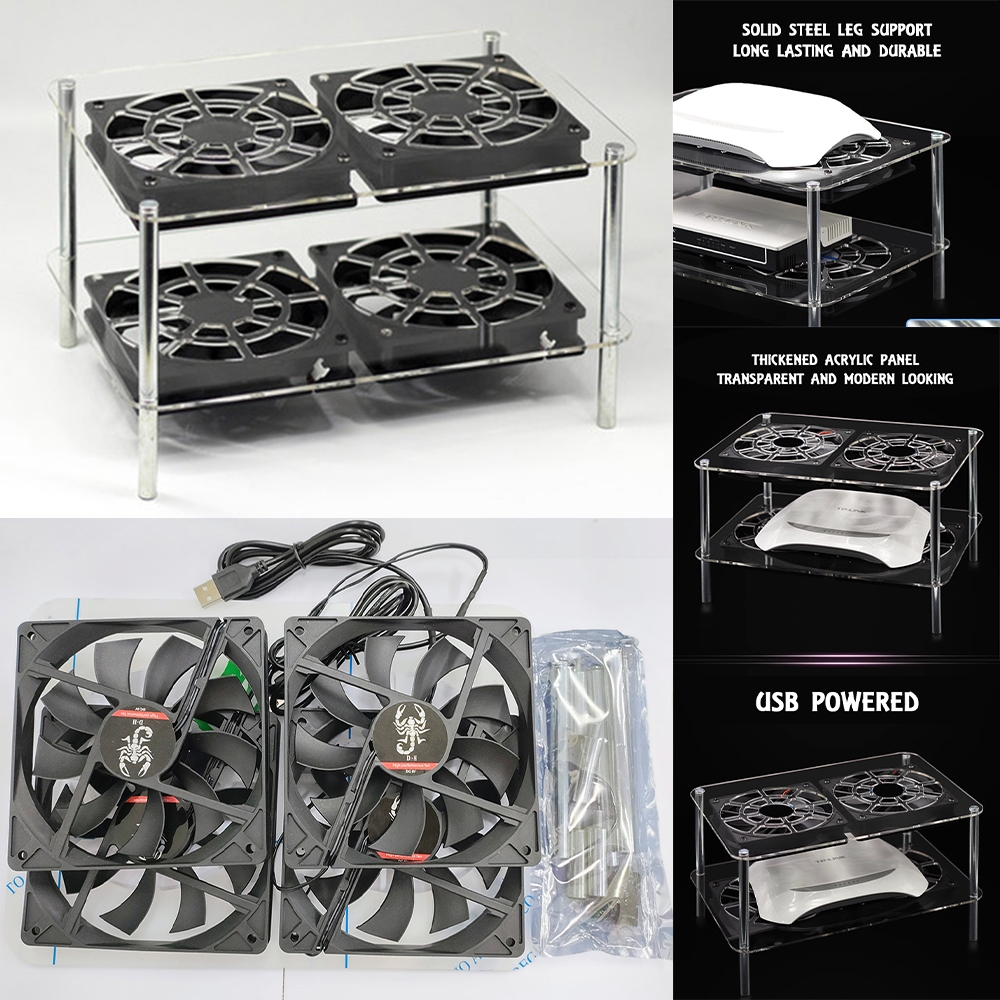 NEW Router Modem DVR Device Cooling Fan with Rack Acrylic Panel 2 ...
