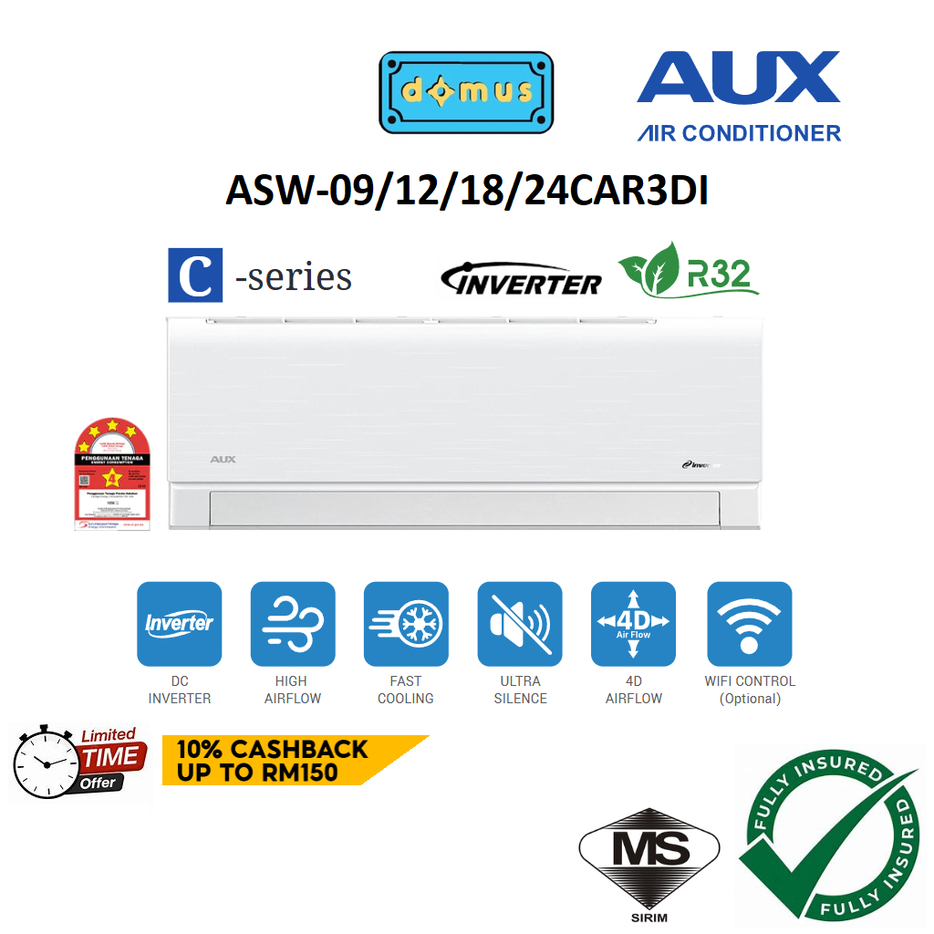AUTO CLEAN AUX Aircond 1HP 1.5HP 2HP 2.5HP R32 Inverter Aircond ...