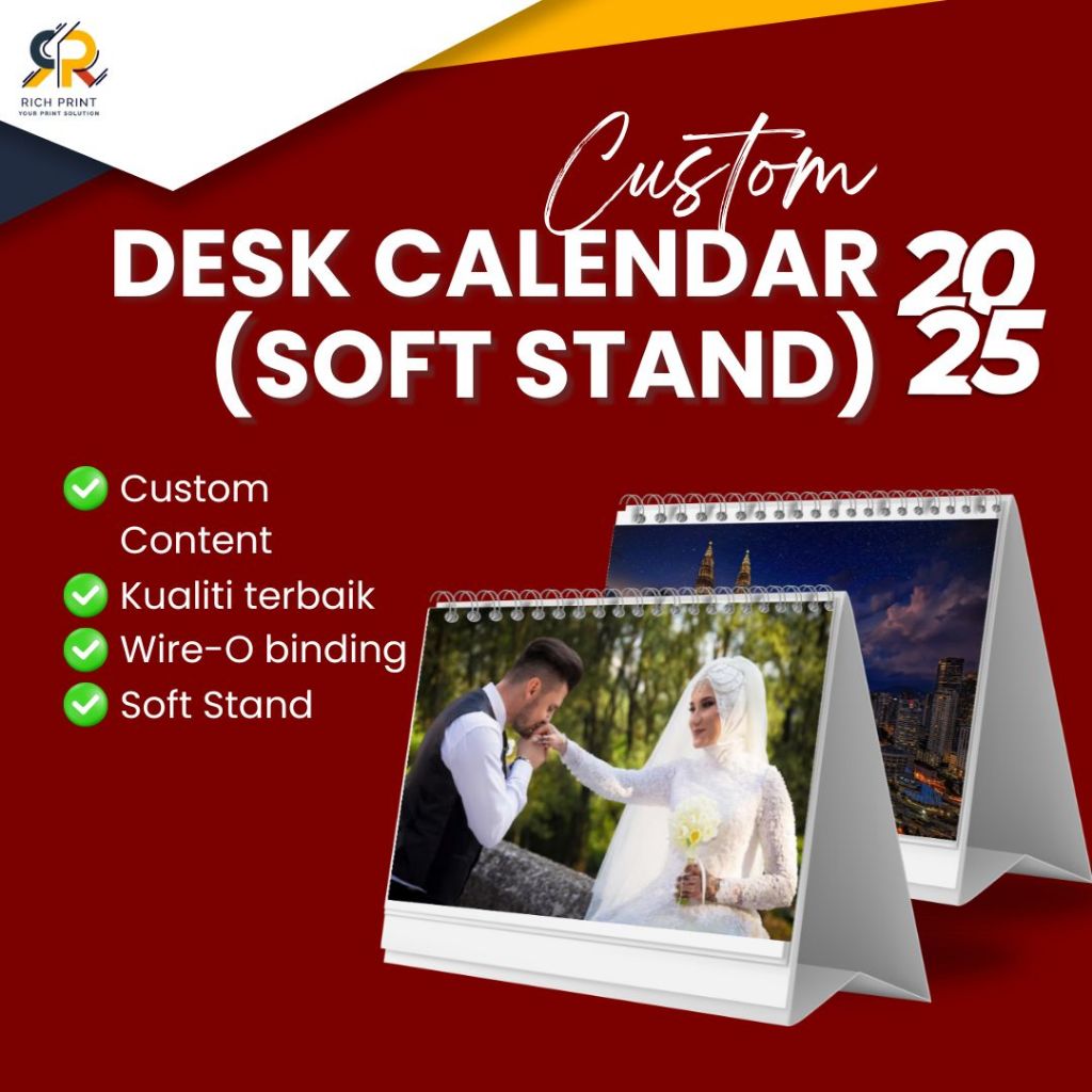 Kalender Meja Custom Desk Calendar Soft Stand 2025 with Custom or ...