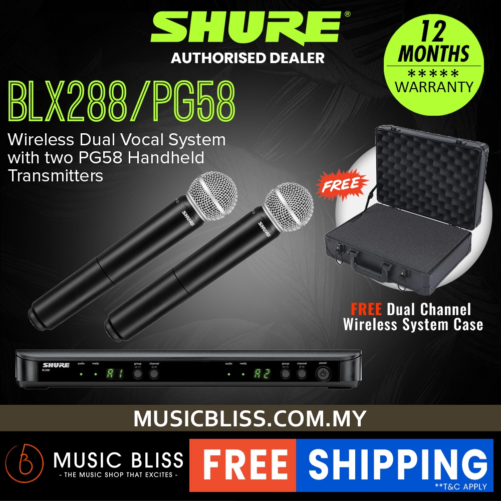 Shure BLX288/PG58 Dual Channel Wireless Handheld Microphone System & (2 ...