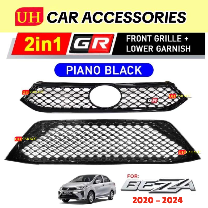 PERODUA BEZZA FACELIFT 2020 - 2024 B300 GR GRILLE GLOSSY BLACK FRONT ...