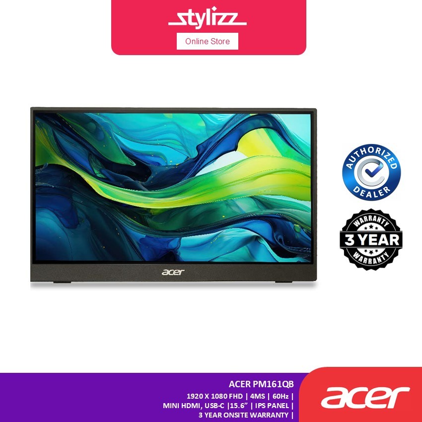 ACER PM161QB PORTABLE MONITOR - 15'6 INCH, 1920 X 1080 FHD, 60HZ, IPS ...