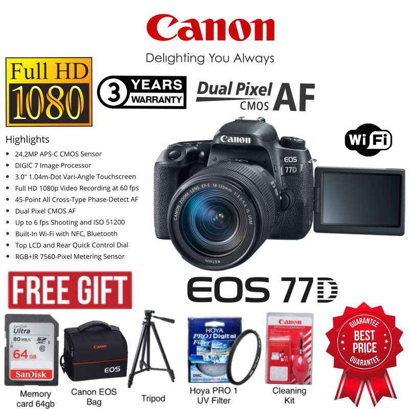 CANON EOS 77D 18-135MM (3 YEARS WARRANTY) WIFI FLIP SCREEN DSLR ...