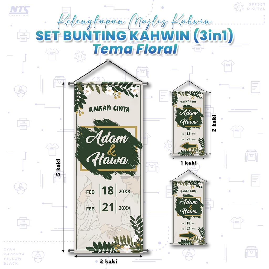 🌼3IN1🌼 Set Bunting Kahwin + 2 Penunjuk Arah (Tema Floral / Flora ...