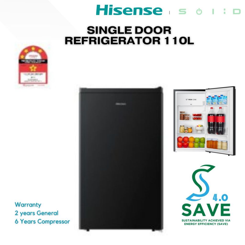 Hisense Single Door Refrigerator 110L RR120D4ABN1, Fridge peti sejuk ...