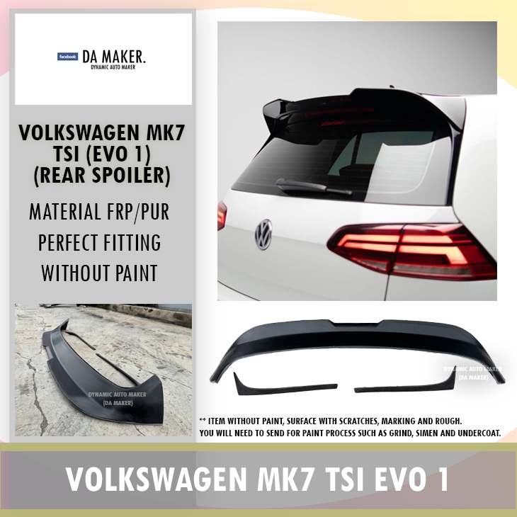 VOLKSWAGEN MK7 TSI EVO 1 REAR SPOILER EVO I TOP SPOILER MK 7 1.4 ...