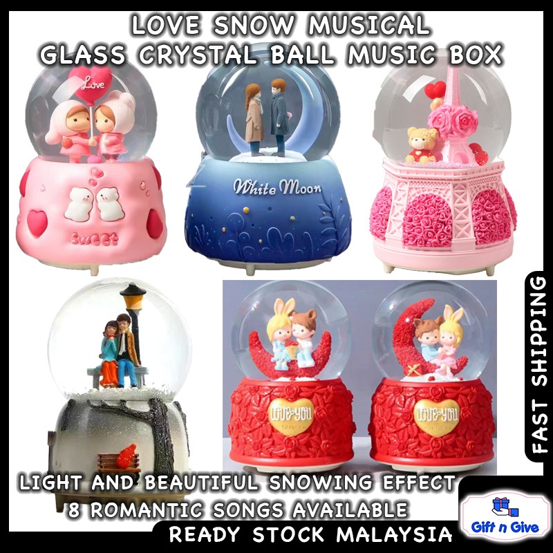 Love Snow Musical Glass Crystal Ball Music Box Light Snowing Romantic ...