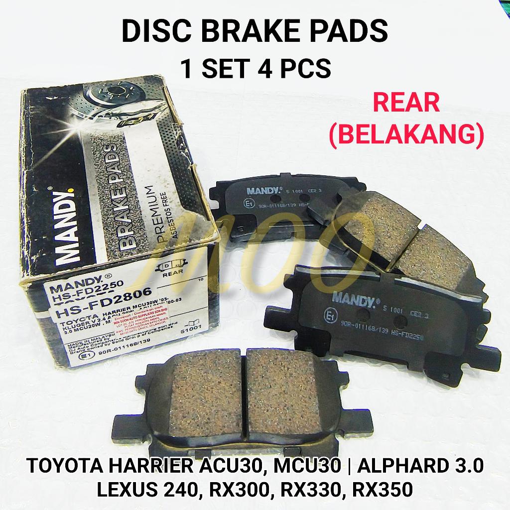 MANDY DISC BRAKE PADS REAR SET HS-FD2250 TOYOTA HARRIER ACU30, MCU30 ...