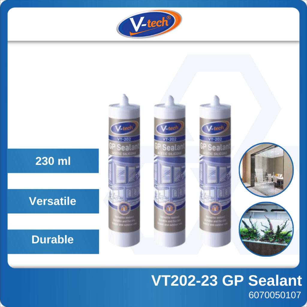 V-Tech GP Sealant VT202 230ml Acetoxy Silicone Seal Glaze Metal Plastic ...