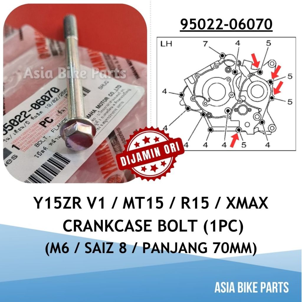 Yamaha Original Y15ZR V1 / R15 / MT15 / XMAX Crankcase Bolt Saiz 8 ...