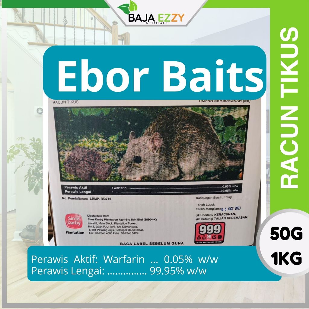 Racun Tikus EBOR BAITS 50G 250g 500g 1KG Rodenticide Hapus Tikus Rat ...