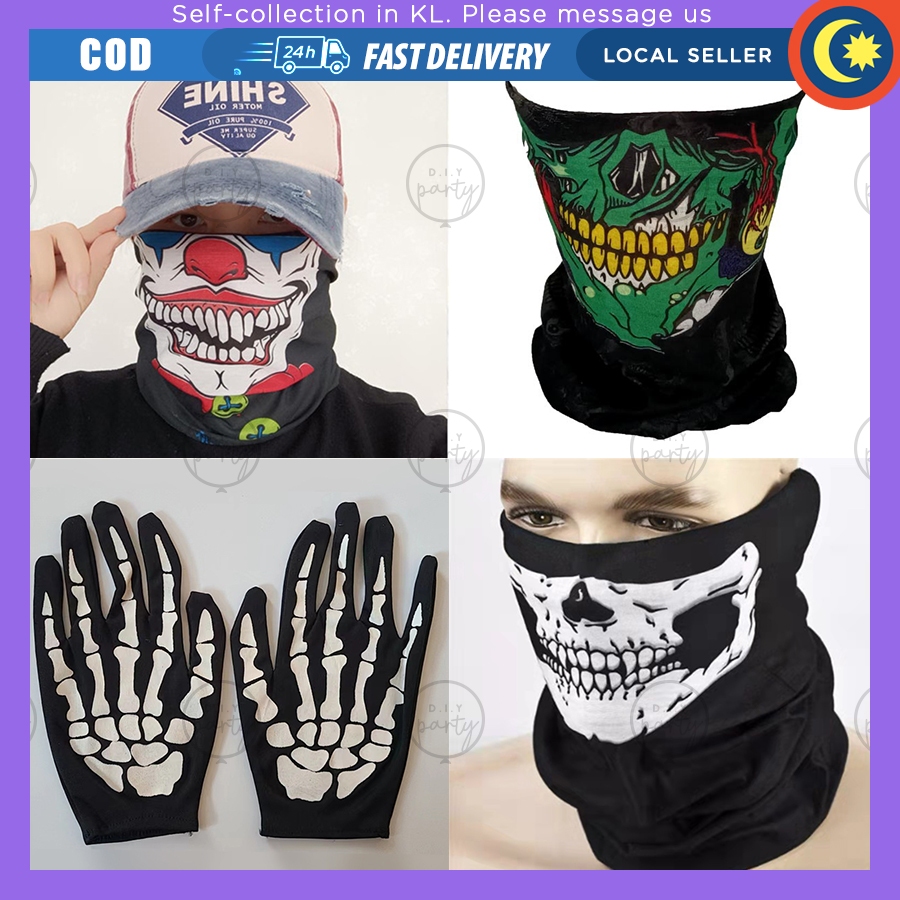 Half Face Mask Halloween Skull Skeleton Glove Ghost Joker Head buff ...
