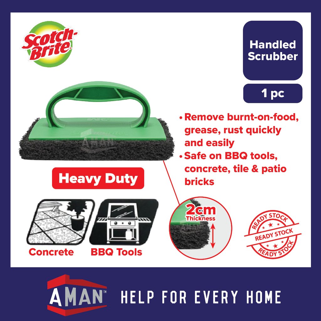 3M SCOTCH BRITE Floor Scrub Pad With Handle Grill Wok Scrubber Brick ...
