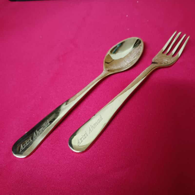Sudu dan garfu tembaga Terengganu brass fork and spoon boleh engrave ...