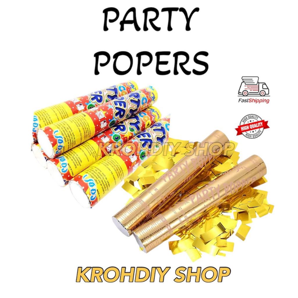Button Press Style Paper Confetti Party Poppers 30cm (Birthday Party ...