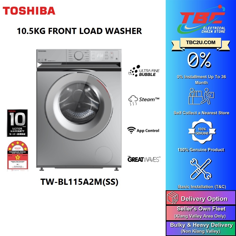 Toshiba 10.5kg Front Load Washer | Washing Machine | Mesin Basuh TW-BL115A2M(SS) | Shopee Malaysia