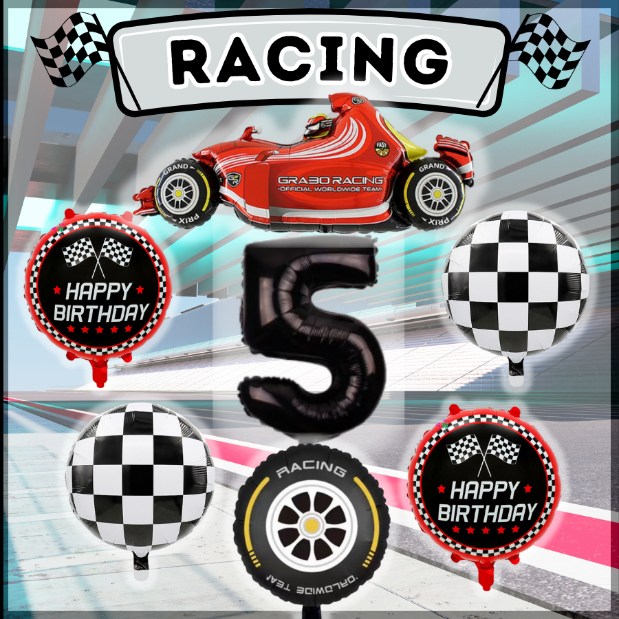 7 pcs - Racing Set Number Balloons Helium Red Black Theme Tema Belon ...