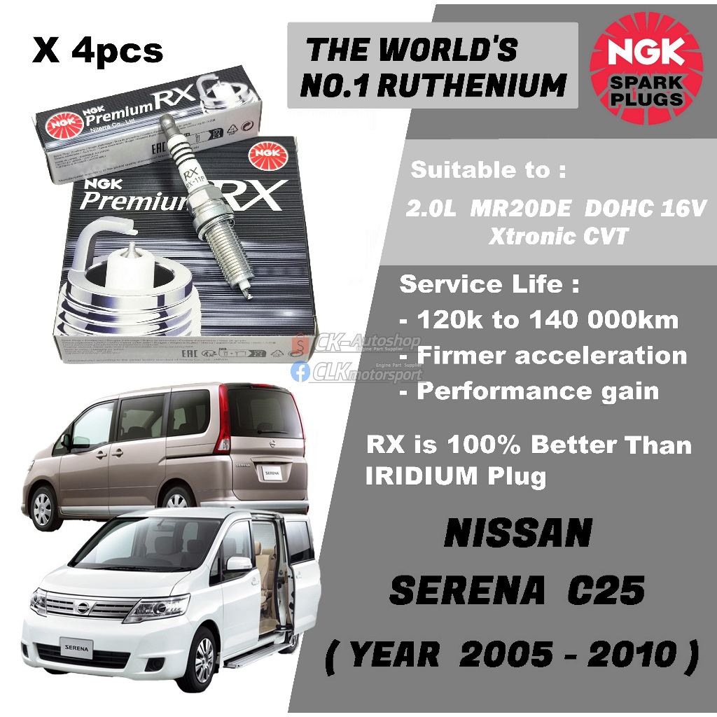 NGK Premium RX Spark Plug - Nissan Serena 3rd Gen C25 2.0L MR20DE DOHC 16V ( Year 2005- 2010 ...