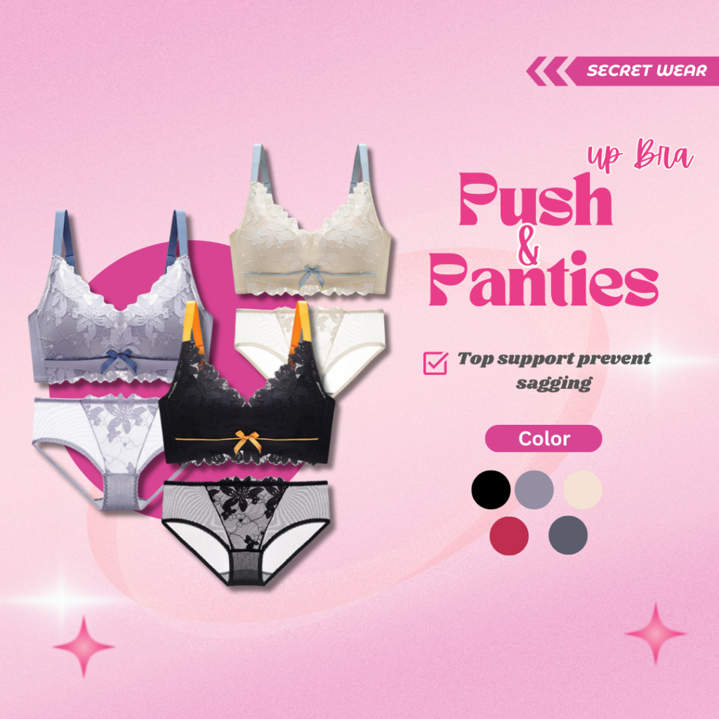 (All Size Available) Secret Wear Sexy Lace Push Up Bra With Panties Set ...