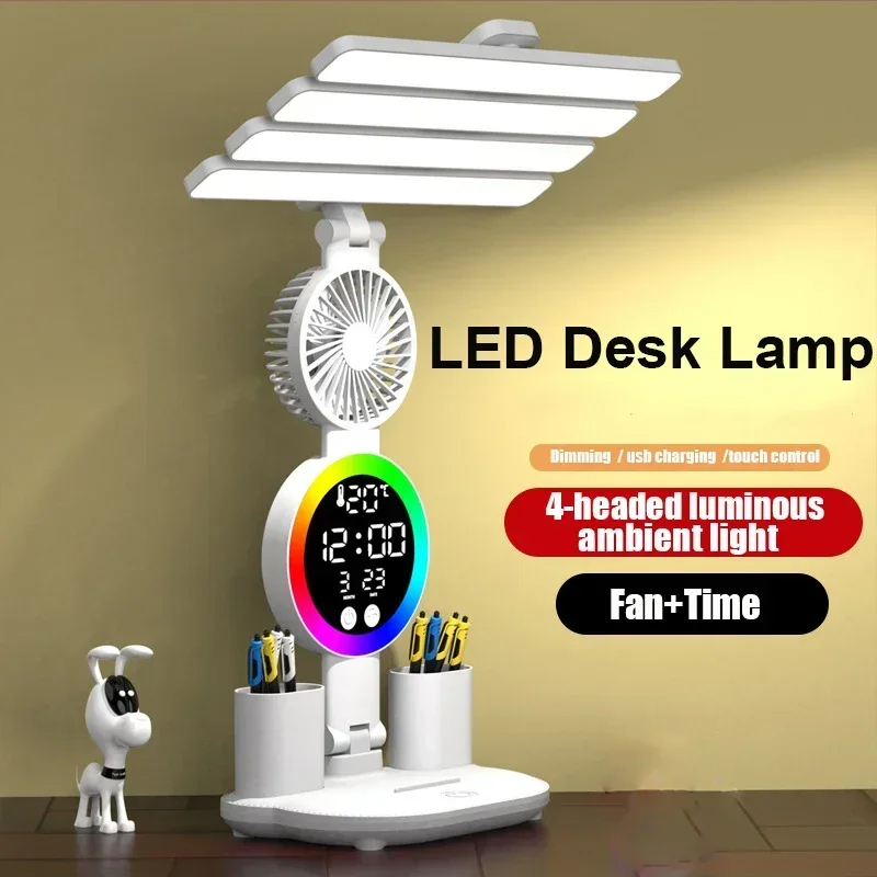 Foldable Led Eye Protection Clock Table Lamp 180Rotatable Reading Night ...
