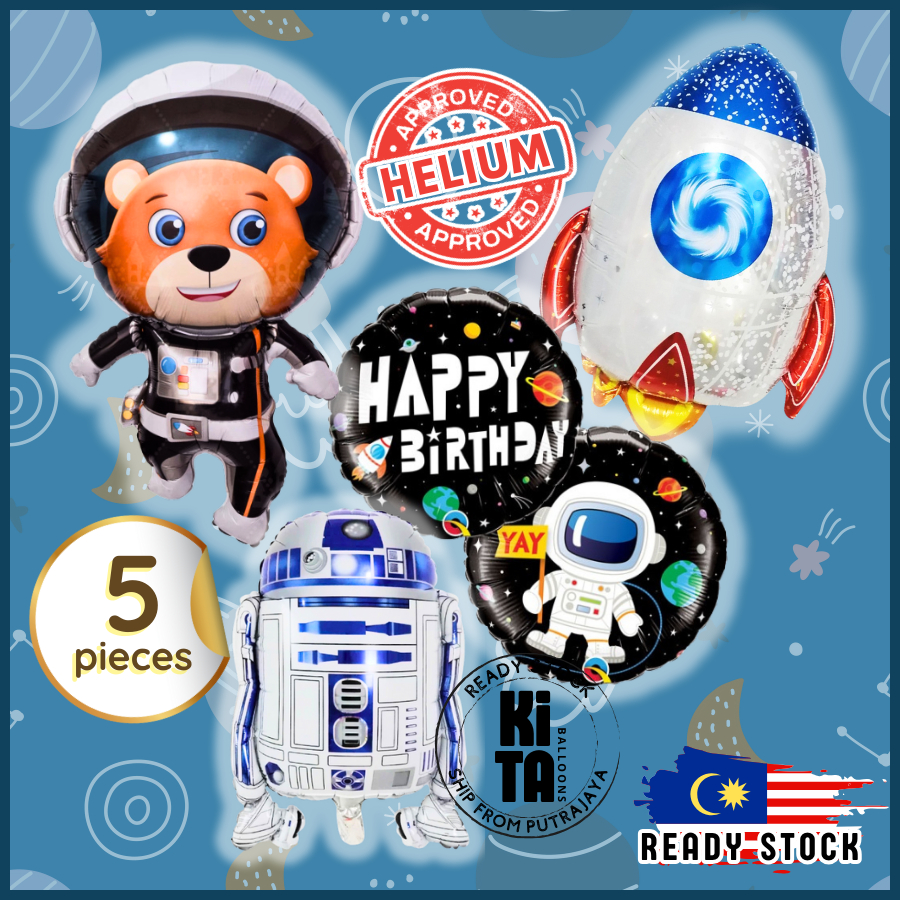 5pcs - Astronaut Balloon Set Party Birthday Theme Angkasawan Belon Star ...