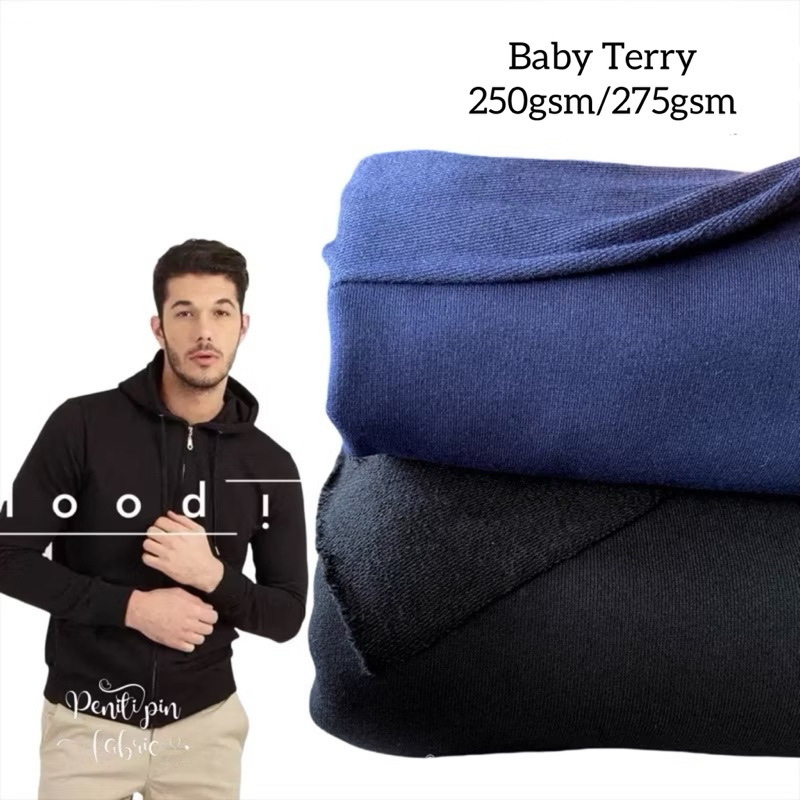Kain baby terry fabric mini terry black hitam navy blue biru | Shopee ...