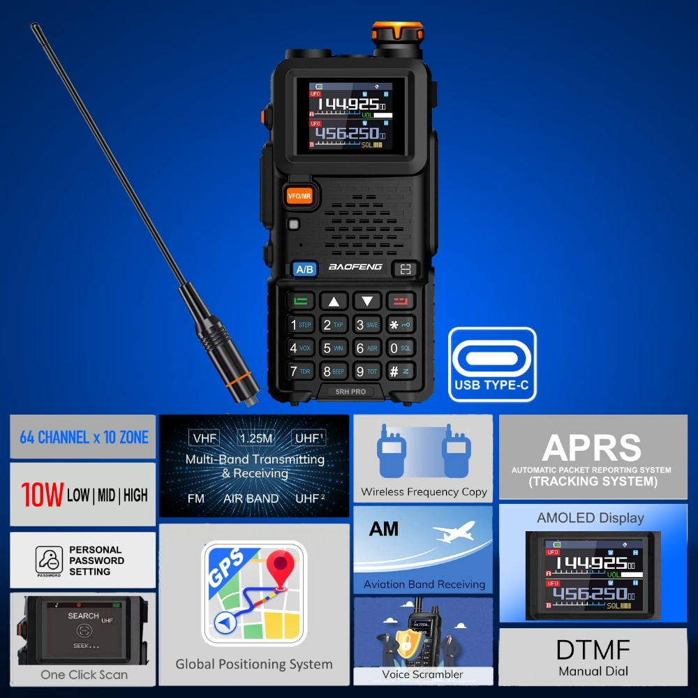 BAOFENG GPS APRS Multi Band Transceiver (10W) UV-5RH-PRO | Shopee Malaysia